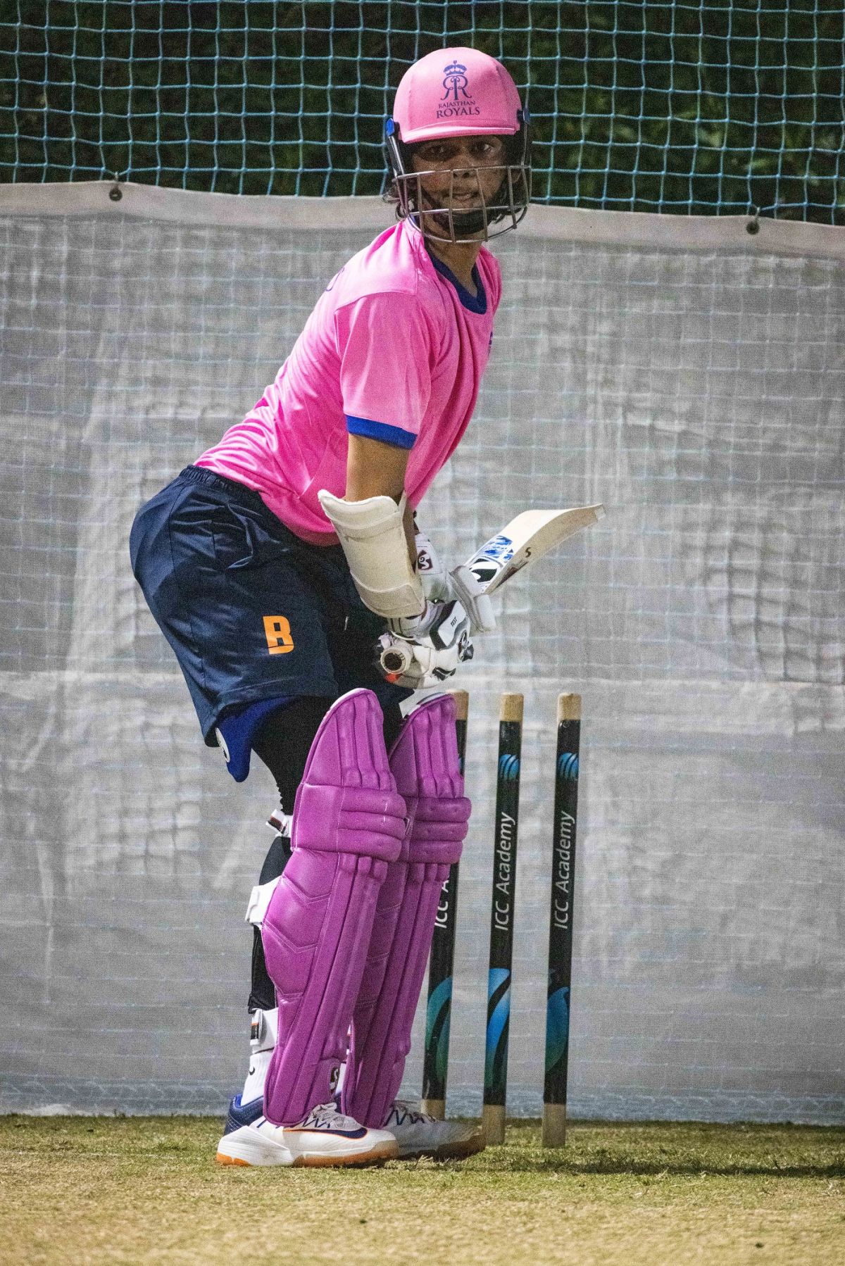 Yashasvi Jaiswal bats in the nets during training at the ICC academy ...
