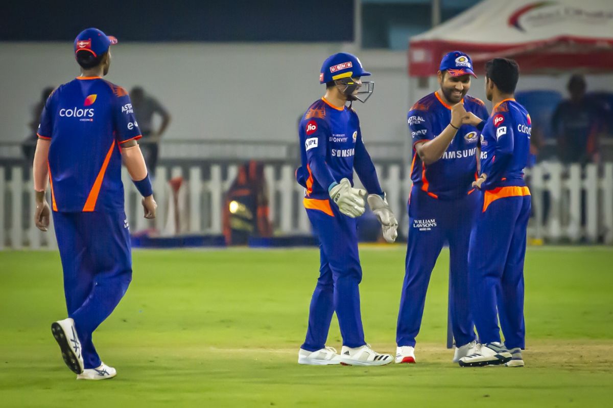 Quinton de Kock, Rohit Sharma and Prince Balwant Rai celebrate during ...