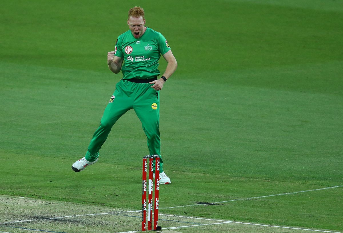 Liam Hatcher took two wickets in two balls in his first over ...