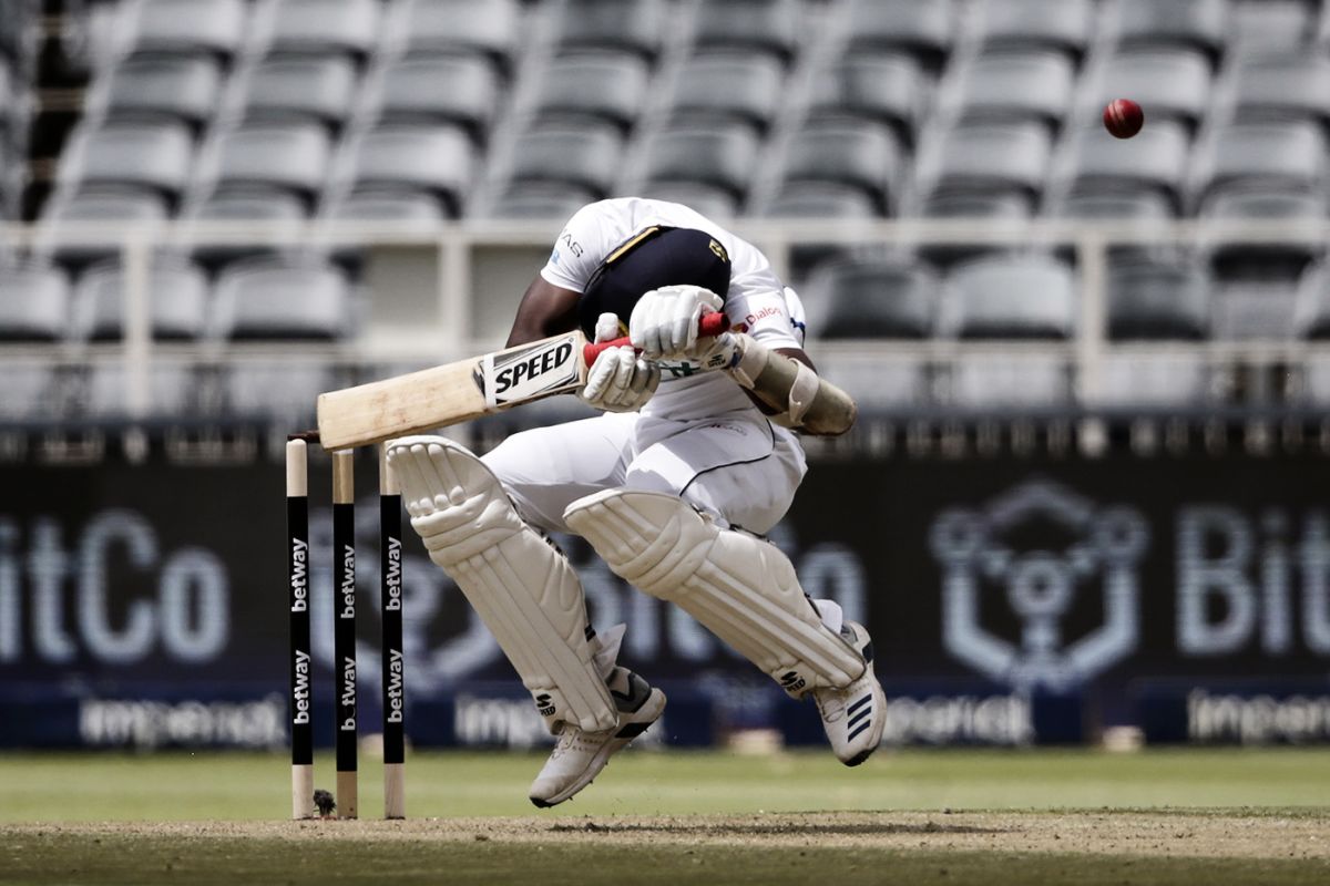 Asitha Fernando celebrates after making Aiden Markram his first Test ...