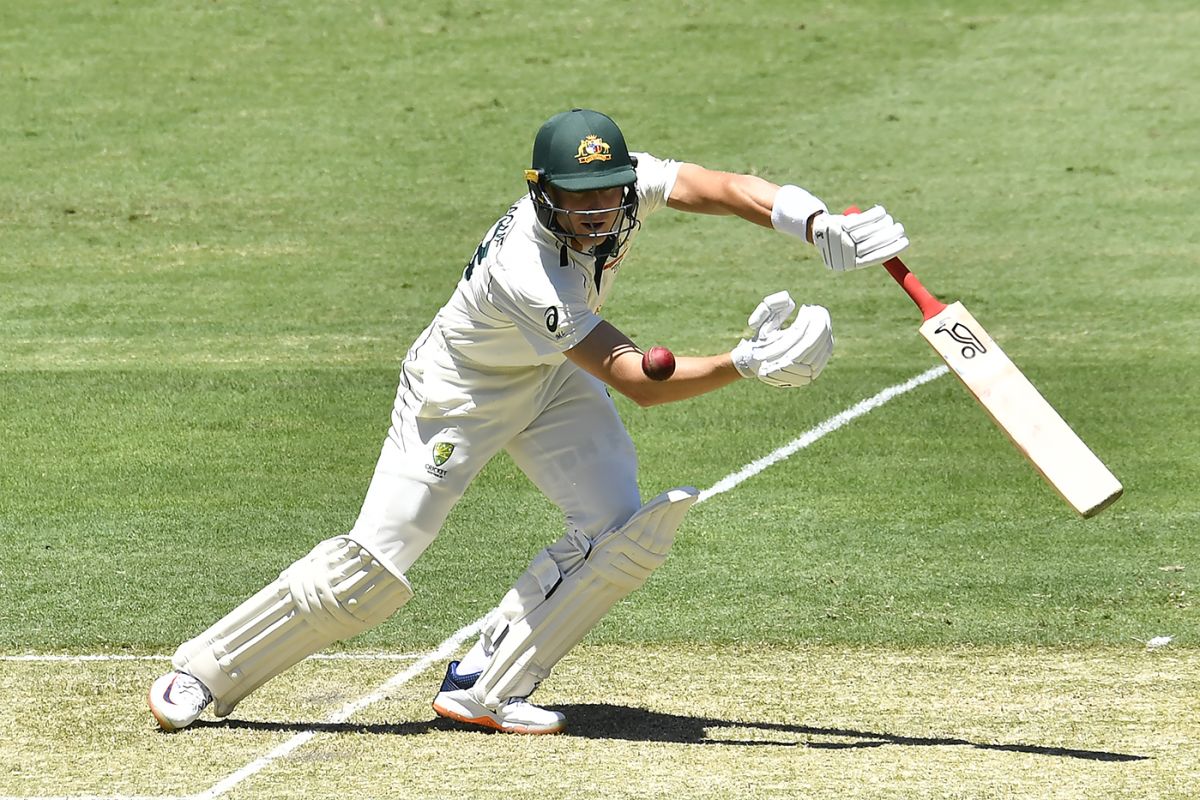 Marnus Labuschagne signals to the dressing room after reaching his half-century | ESPNcricinfo.com