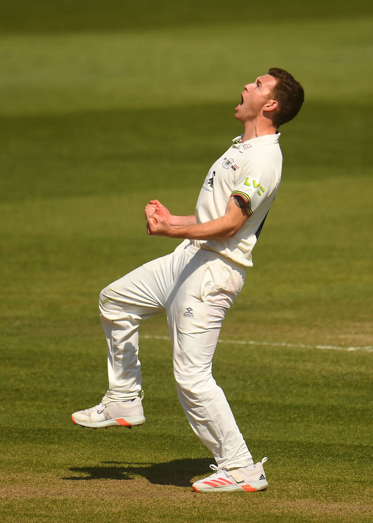 Ryan Higgins celebrates after taking the wicket of Craig Overton ...