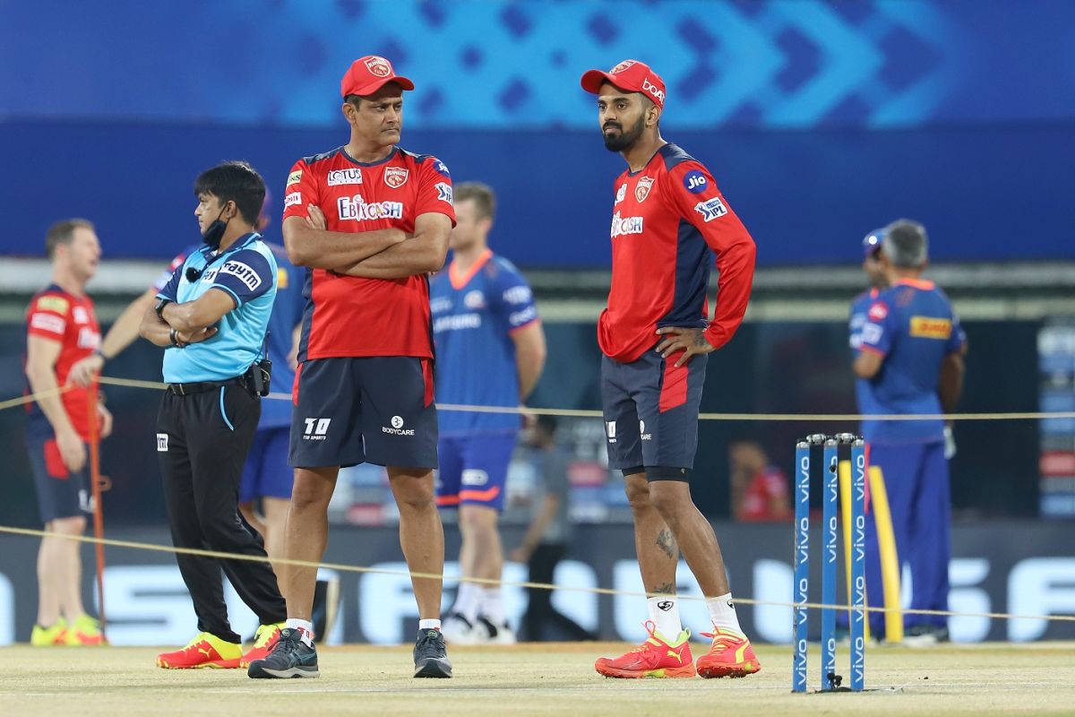 Punjab Kings head coach Anil Kumble and captain KL Rahul look ...