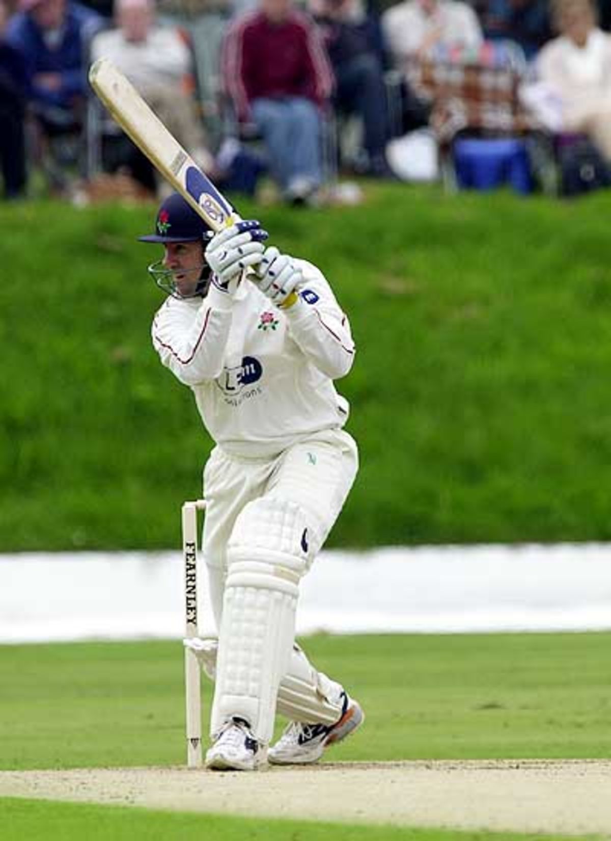 David Byas edges a Caddick delivery just in front of Keith Dutch at ...