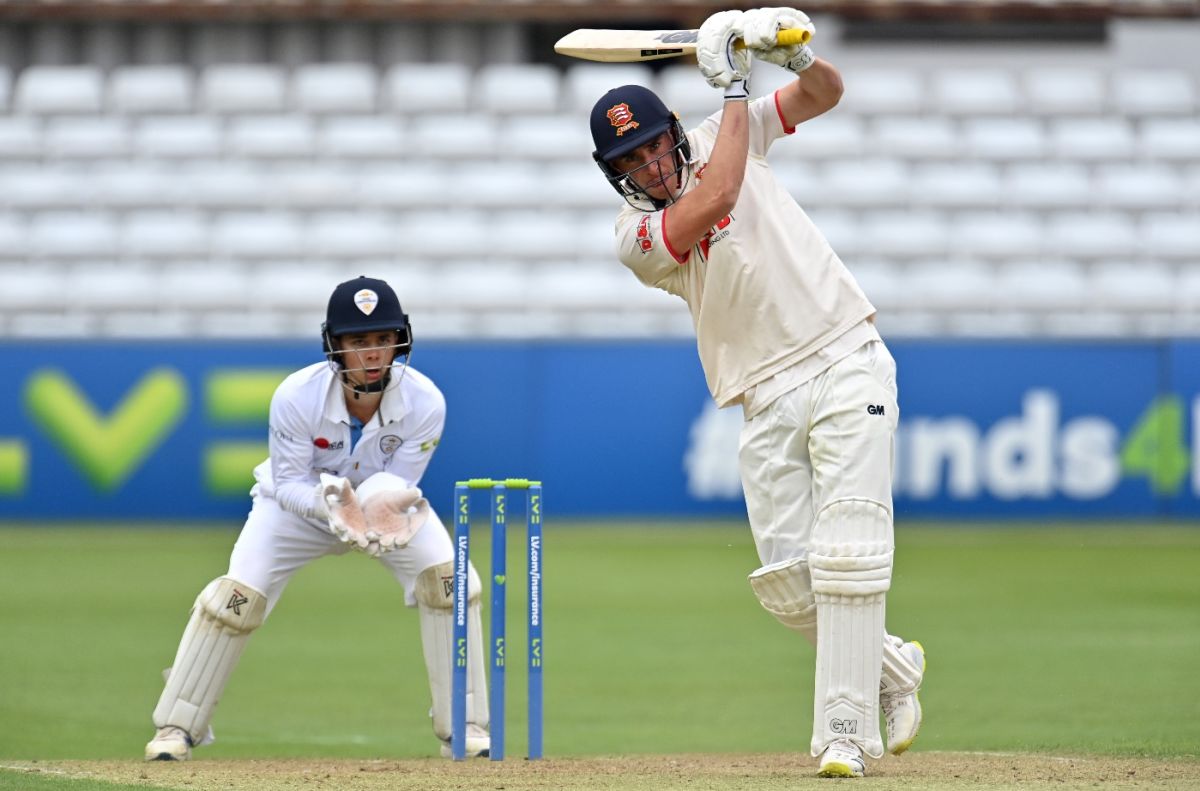 Dan Lawrence drives down the ground during his century | ESPNcricinfo.com