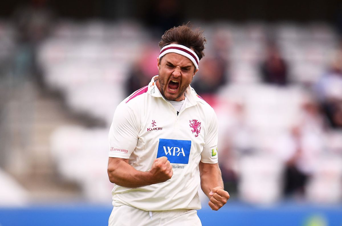 Jack Brooks roars in celebration after taking a wicket | ESPNcricinfo.com
