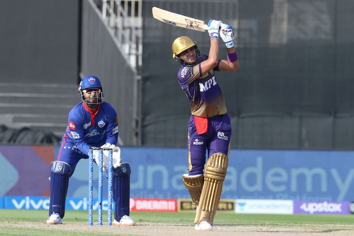 Shubman Gill smashes one down the ground for the first six of the game ...