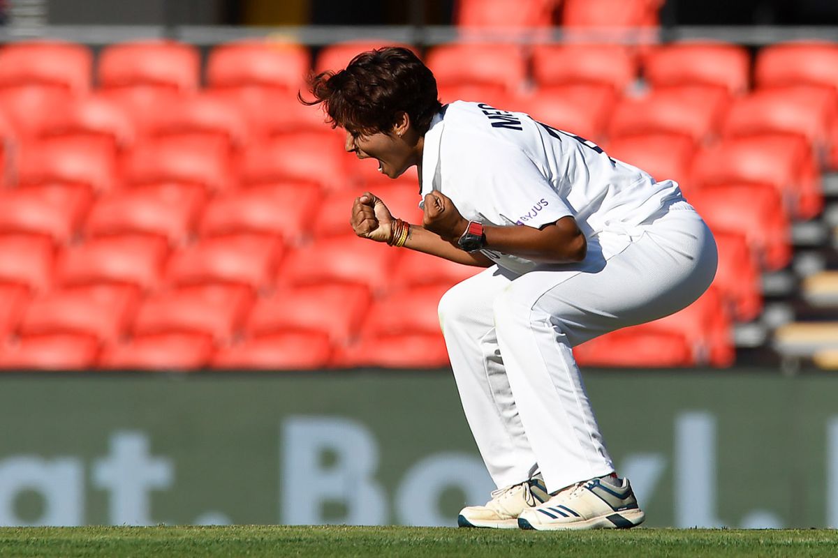 Meghna Singh celebrates her first Test wicket | ESPNcricinfo.com