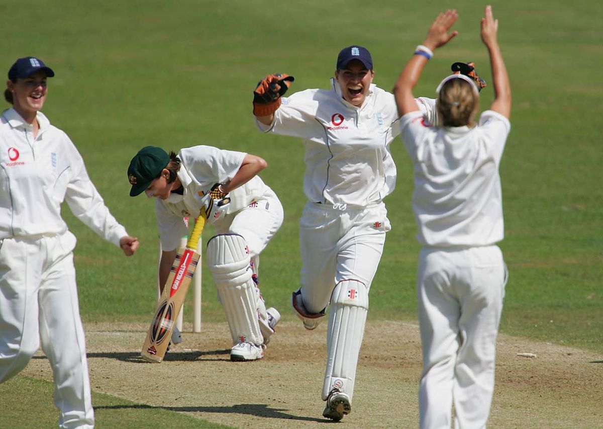 Lisa Keightley is stumped by keeper Jane Smit off the bowling of Clare ...