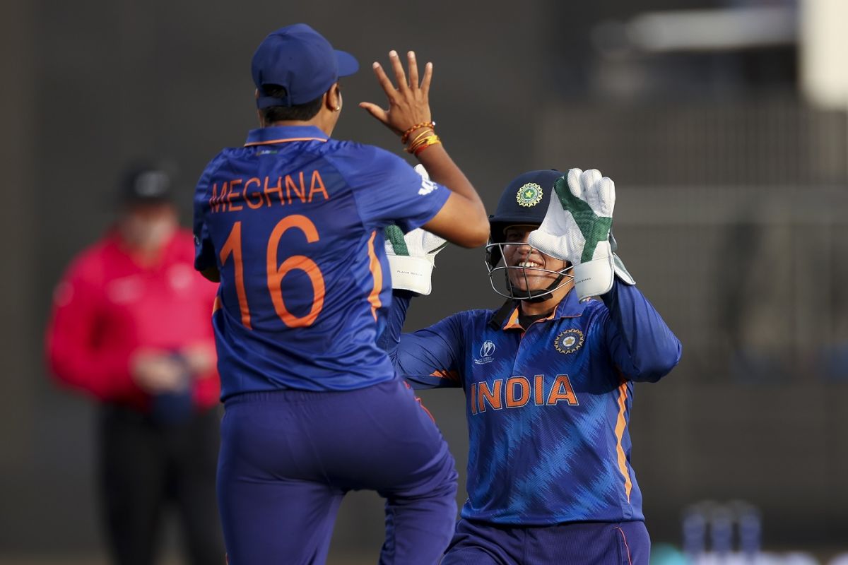 Meghna Singh celebrates after taking a catch to dismiss Deandra Dottin ...