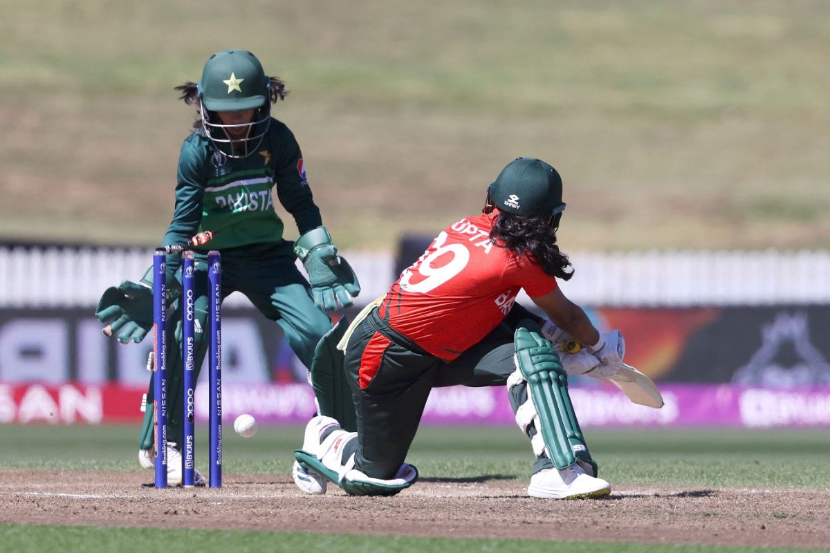 Sharmin Akhter plays the sweep on to her stumps | ESPNcricinfo.com