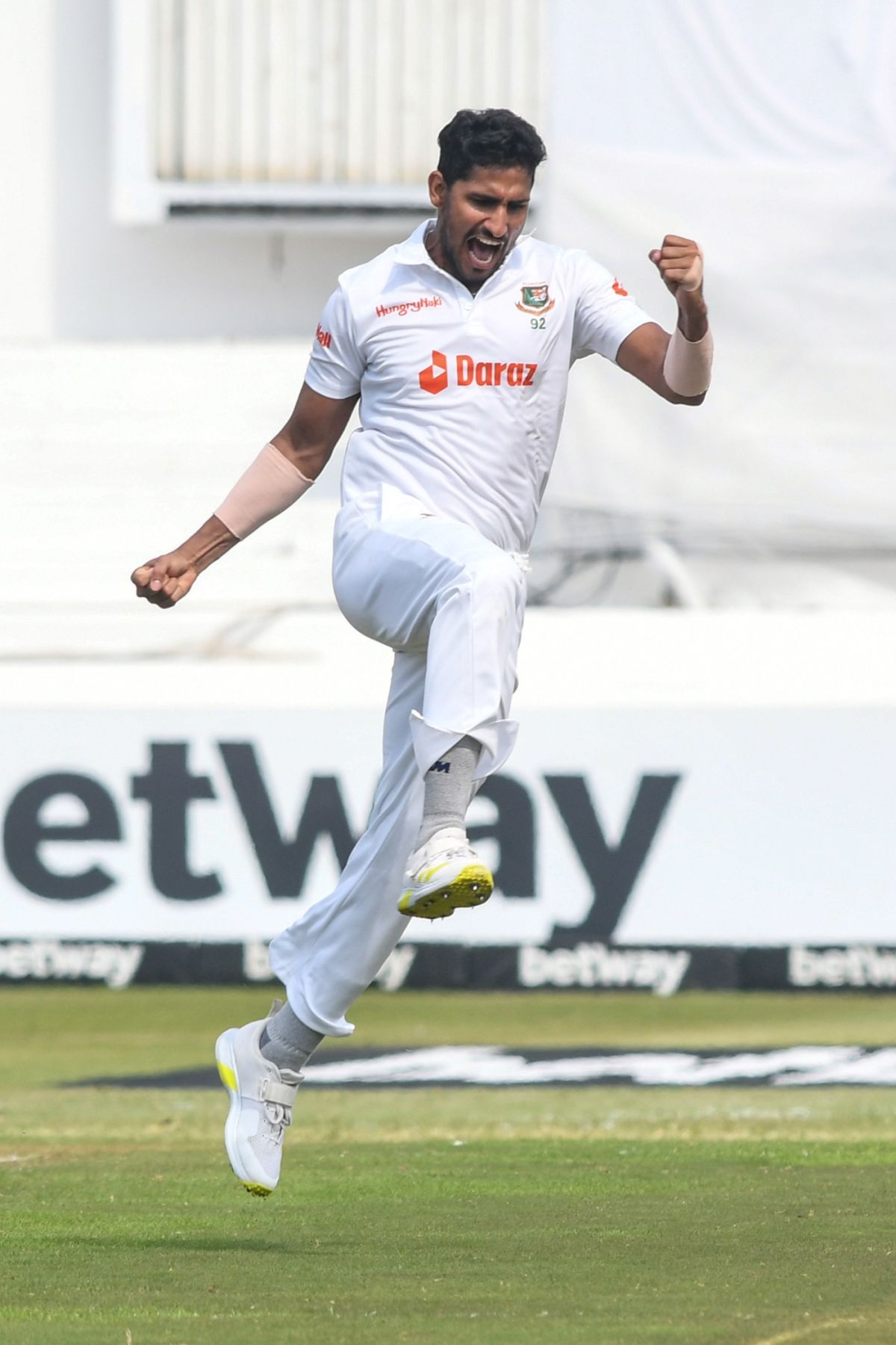 Khaled Ahmed is jubilant after dismissing Dean Elgar | ESPNcricinfo.com