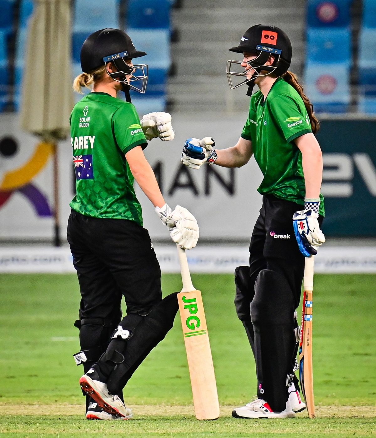 Nicola Carey plays the slog sweep during her 53-run knock ...