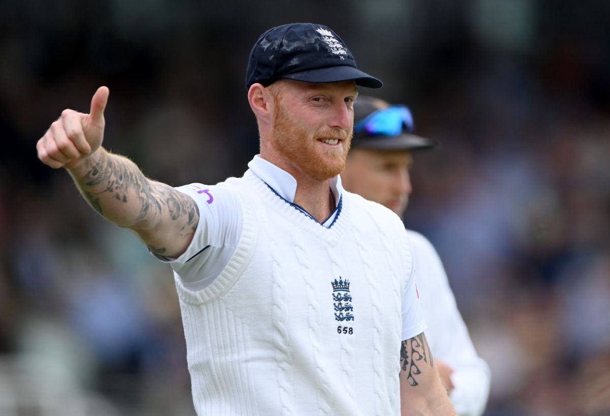 Ben Stokes looks happy with his field placements before the start of ...