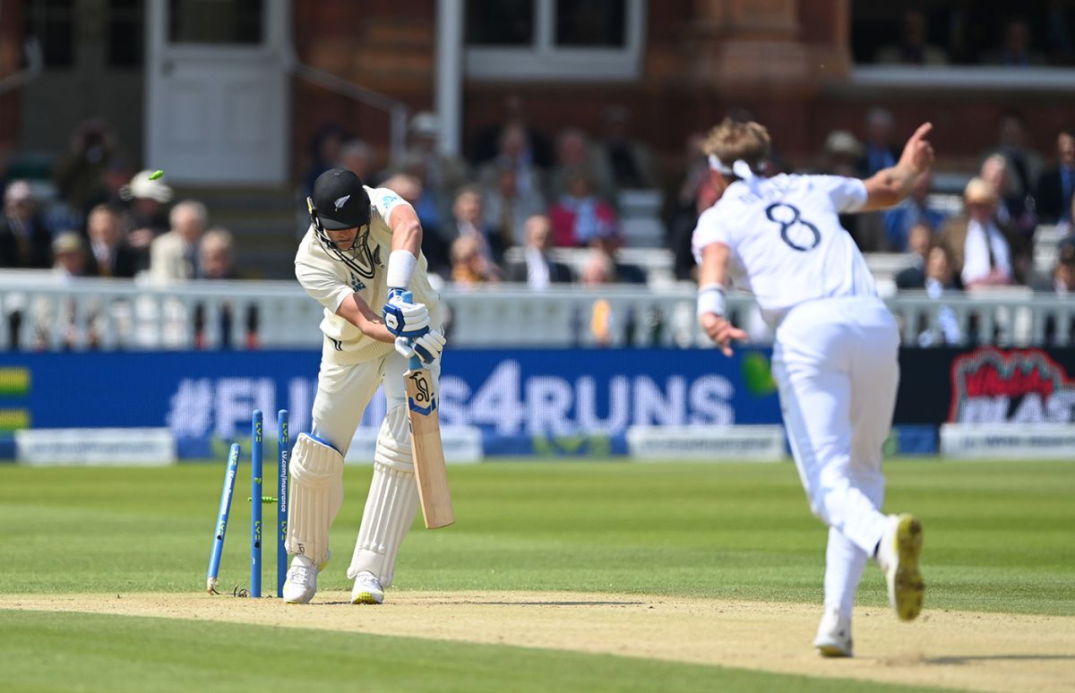 Stuart Broad removed Kyle Jamieson's off stump | ESPNcricinfo.com Stuart Broad removed Kyle Jamieson's off stump | ESPNcricinfo.com