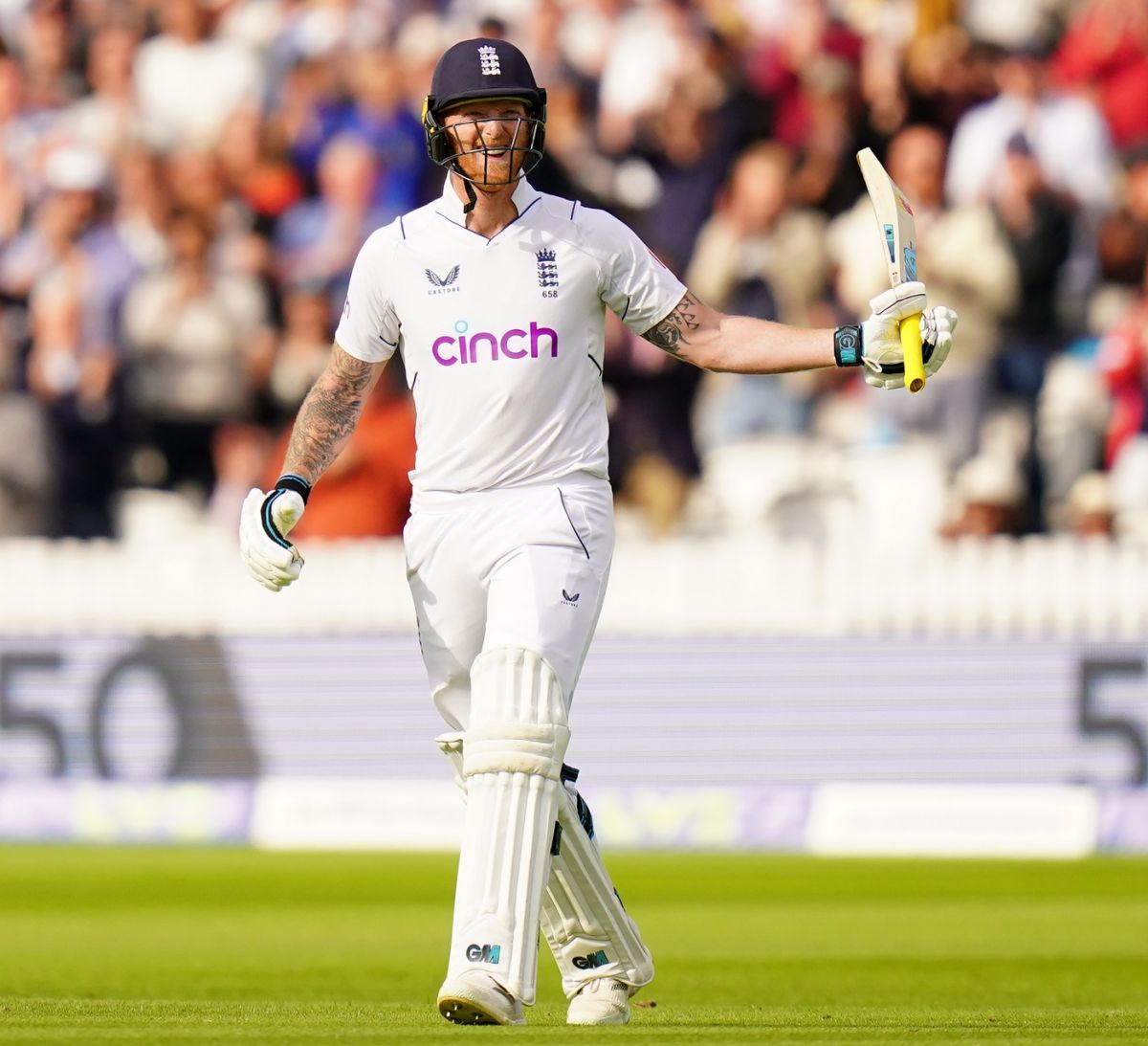 Ben Stokes reacts after scoring a half-century on his Test captaincy ...