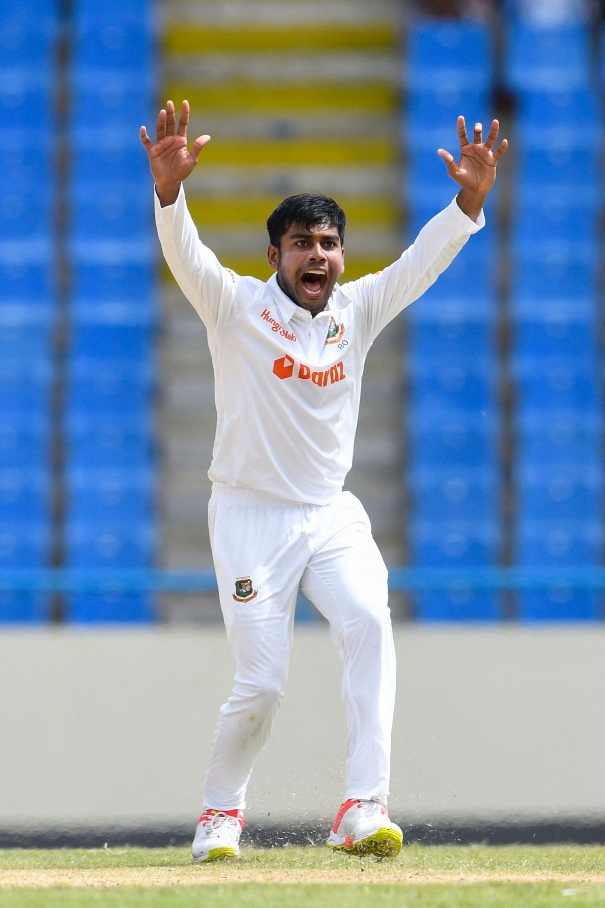 Mehidy Hasan Miraz appeals after trapping Kyle Mayers lbw ...