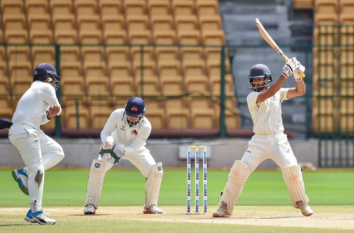 The impressive Yash Dubey punches one off the back foot during his ...