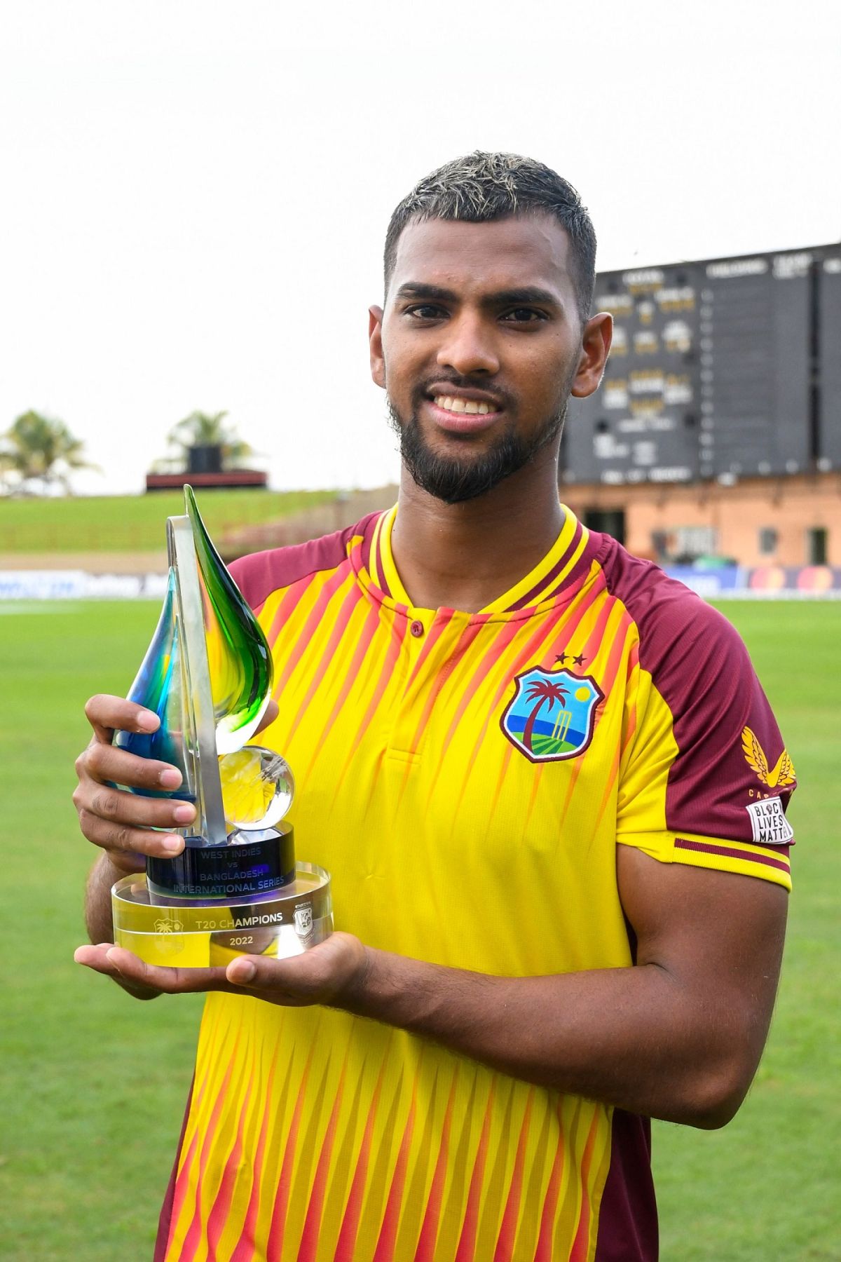 Nicholas Pooran pose with the trophy after clinching the series 2-0 ...