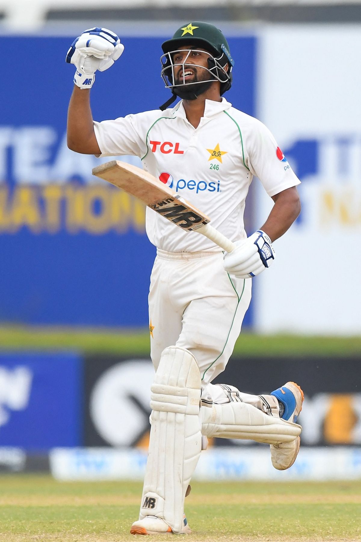 Abdullah Shafique celebrates after scoring the winning runs ...