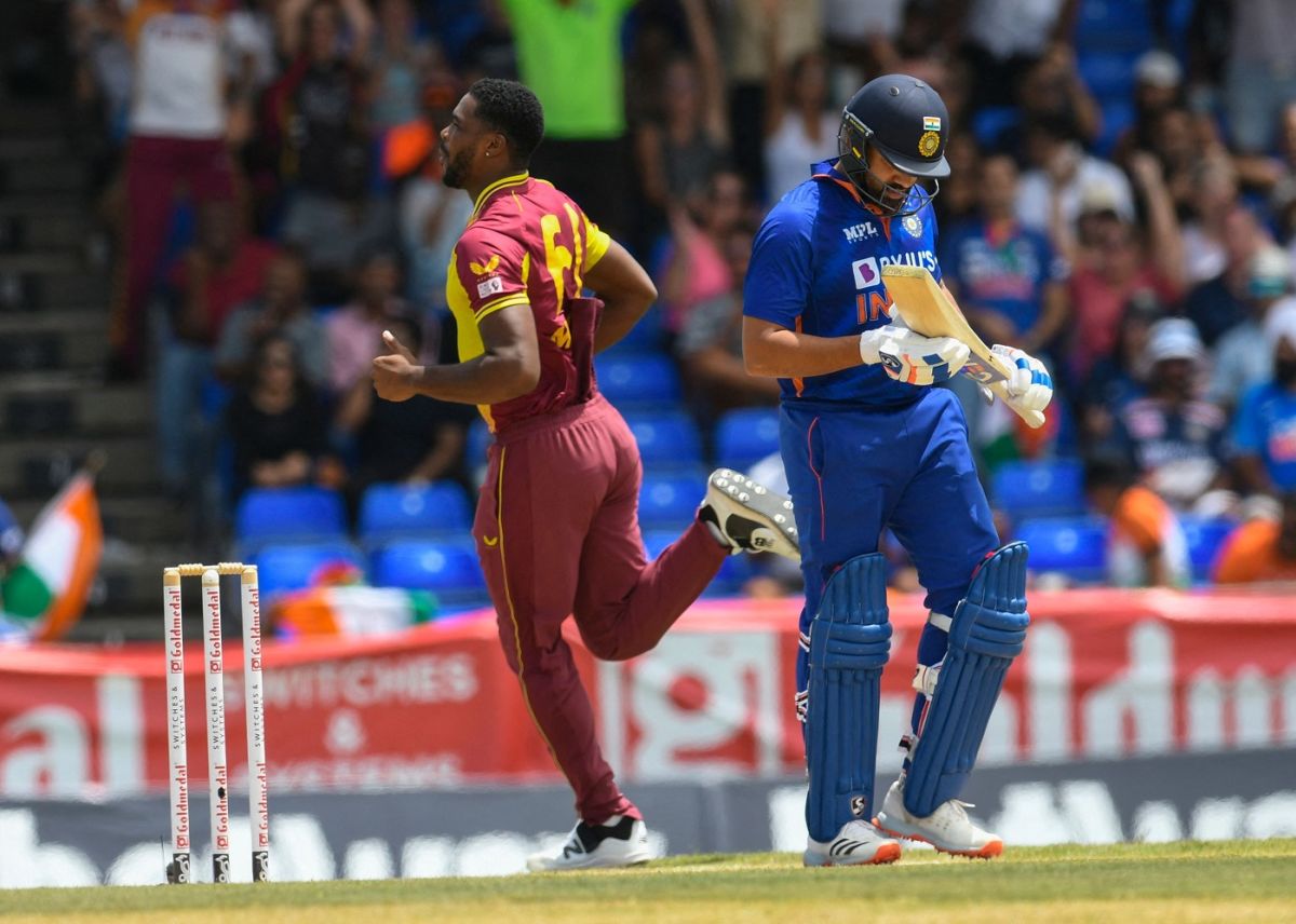 Rohit Sharma fell to Obed McCoy first ball of the innings ...