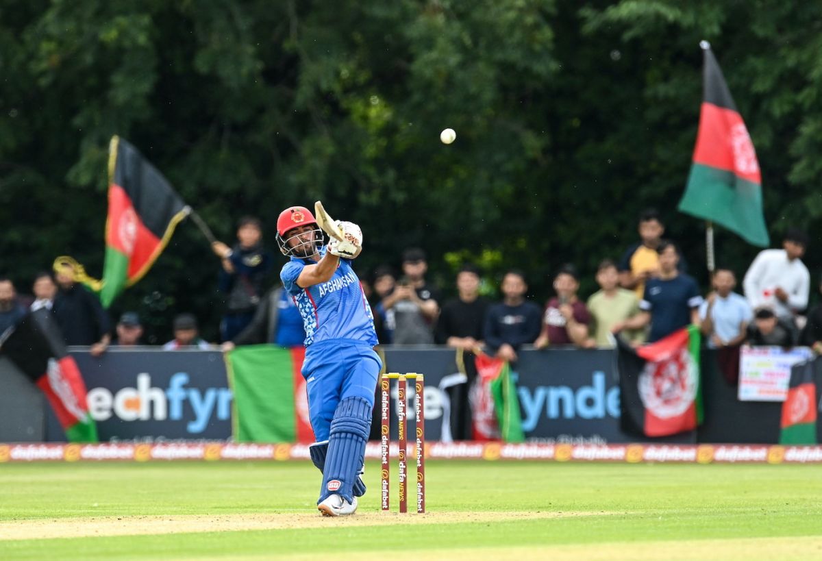 Najibullah Zadran smashes a boundary during his entertaining cameo ...