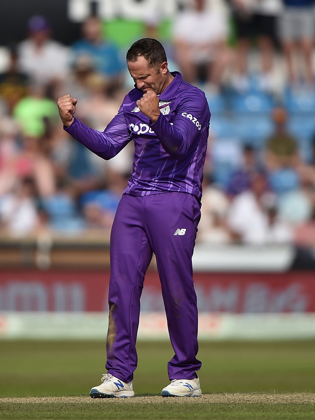 Roelof van der Merwe celebrates taking the wicket of Adam Rossington ...