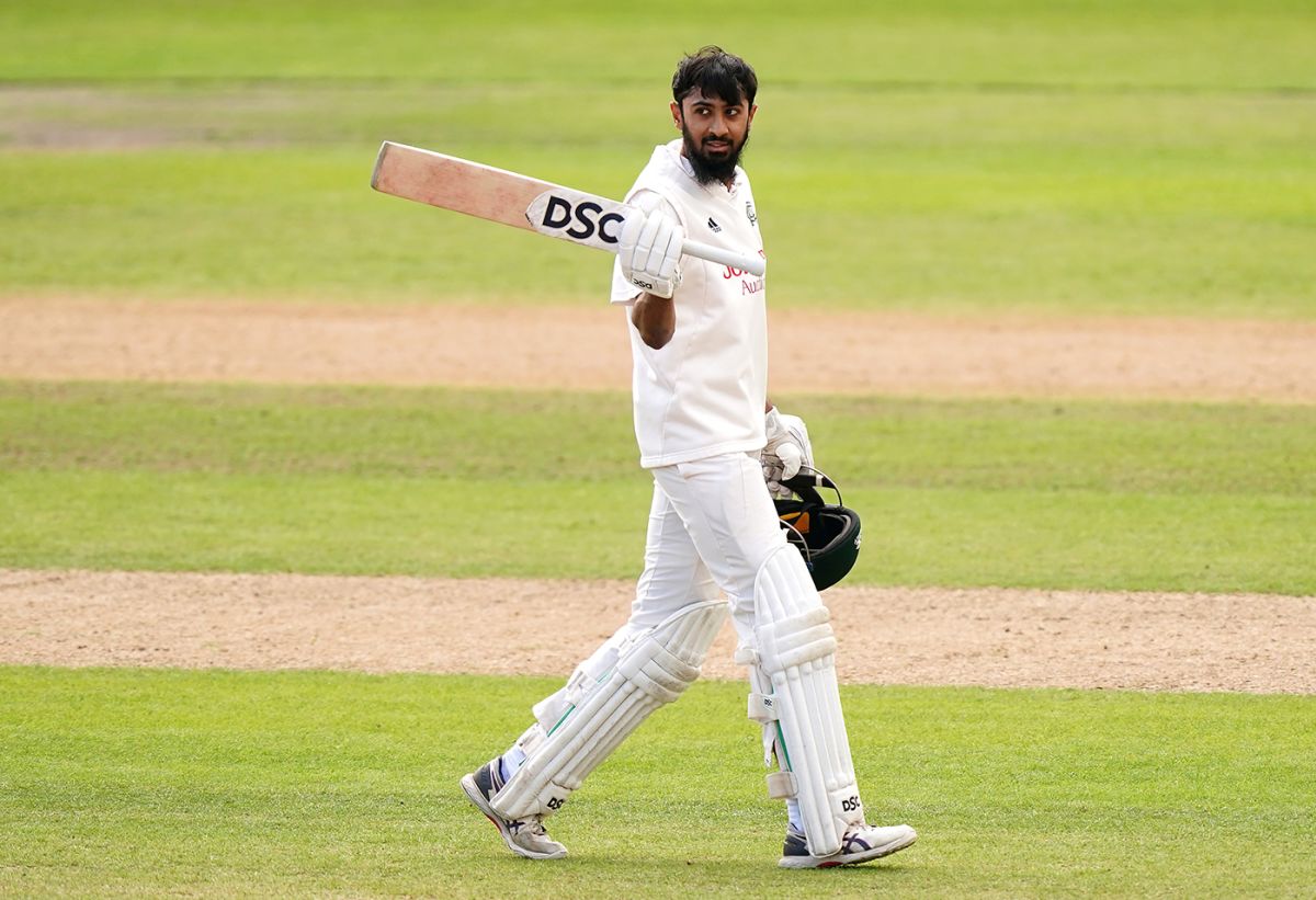 Haseeb Hameed raises his bat on reaching a hundred | ESPNcricinfo.com