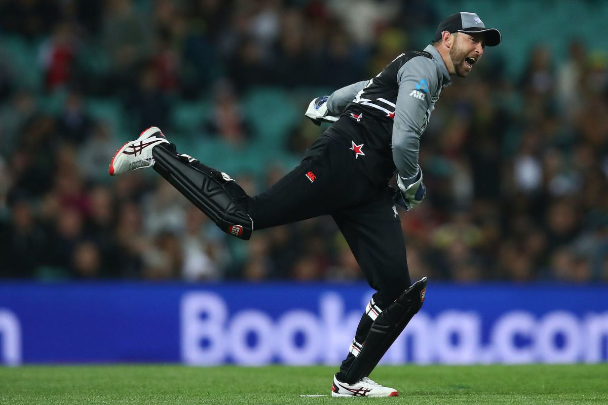 Devon Conway is elated after taking the match-winning catch ...