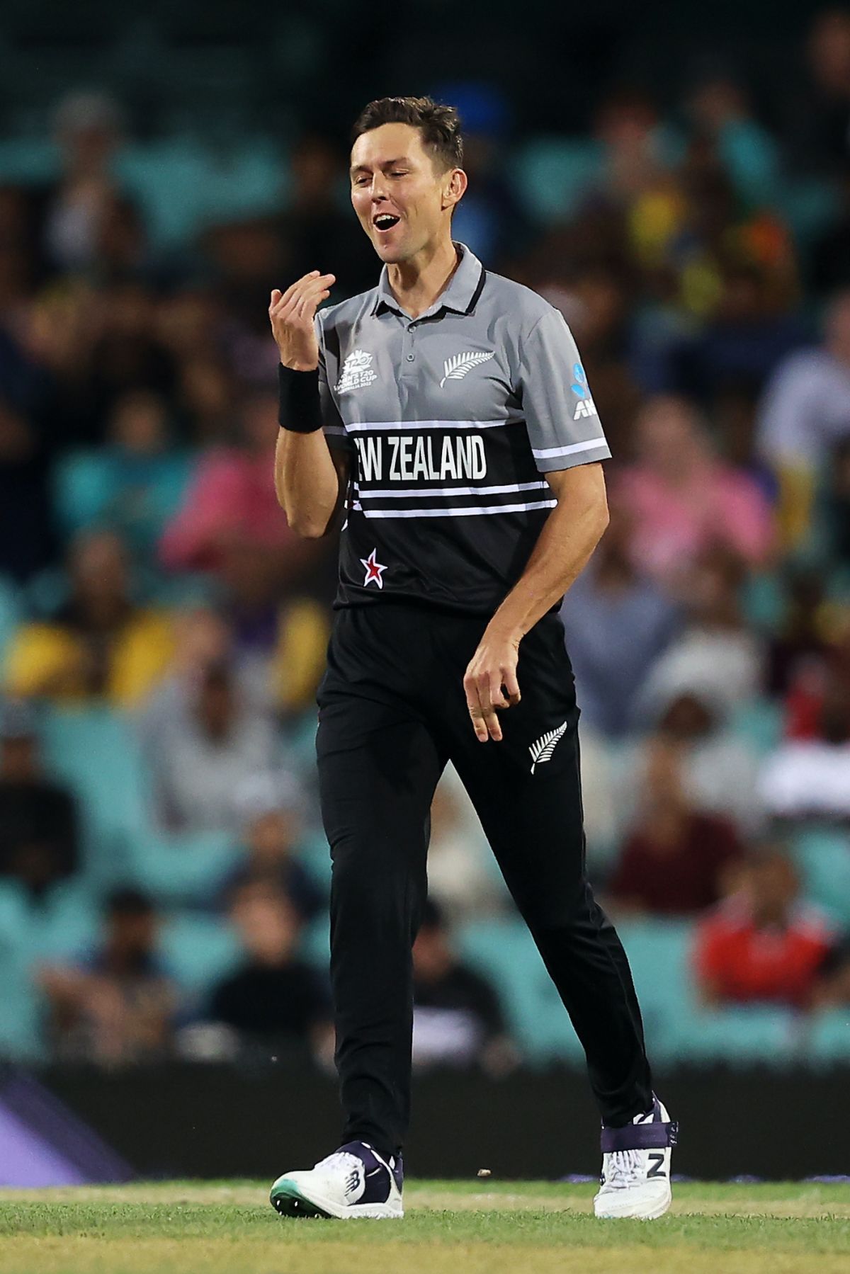 Trent Boult celebrates after taking Charith Asalanka's wicket ...