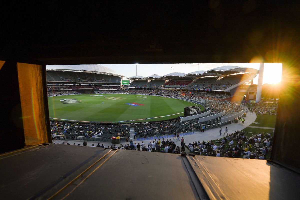 A view of the sunset and the action from inside the scoreboard ...