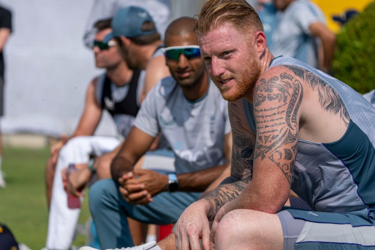 Ben Stokes looks on during England's practice session in Abu Dhabi ...