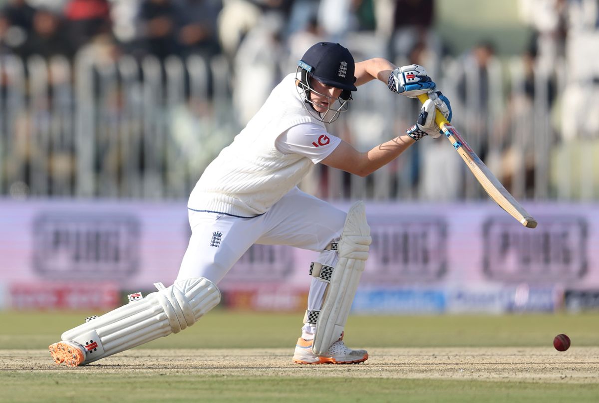 Harry Brook drives during his maiden Test fifty | ESPNcricinfo.com