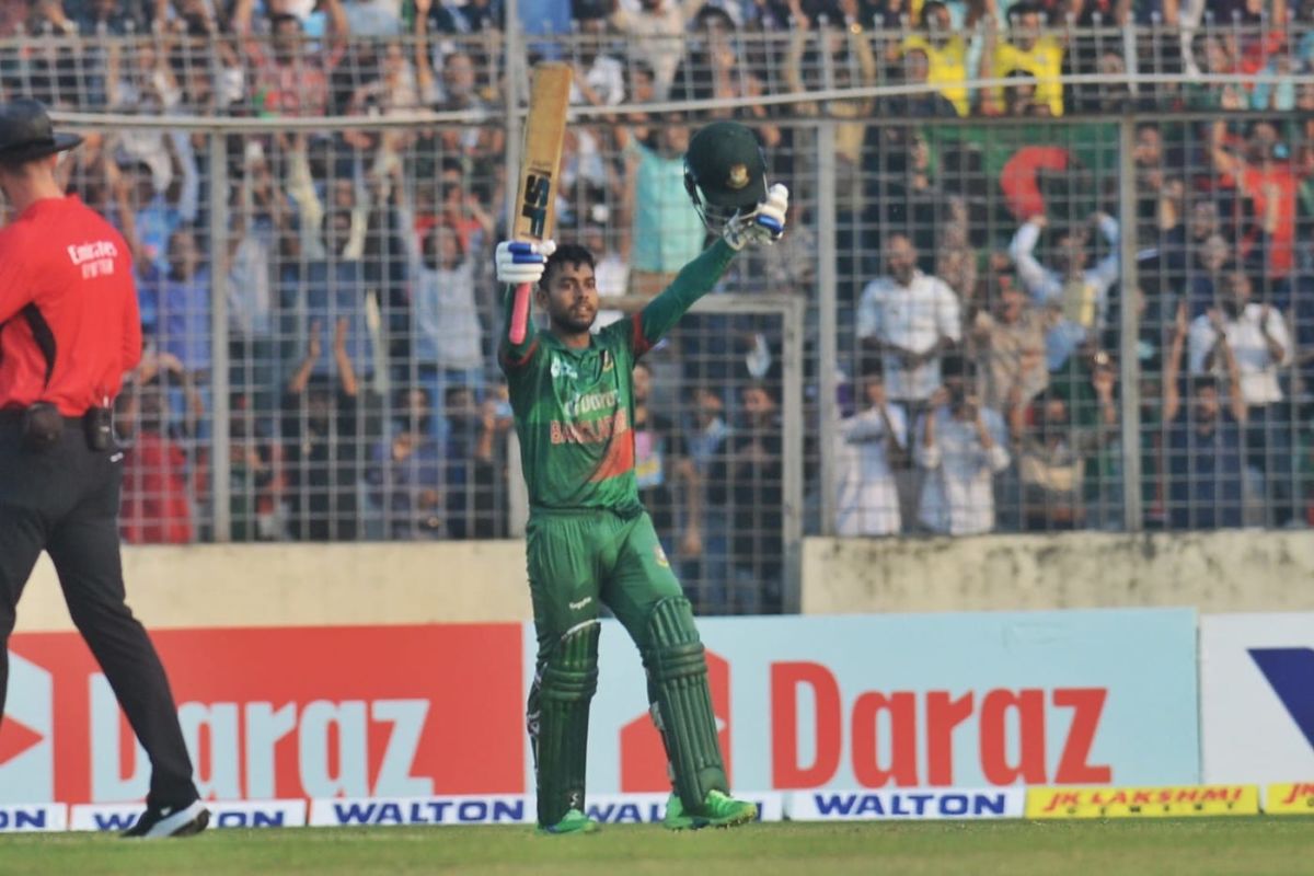 Mehidy Hasan Miraz scored his first ODI century, off 83 balls ...