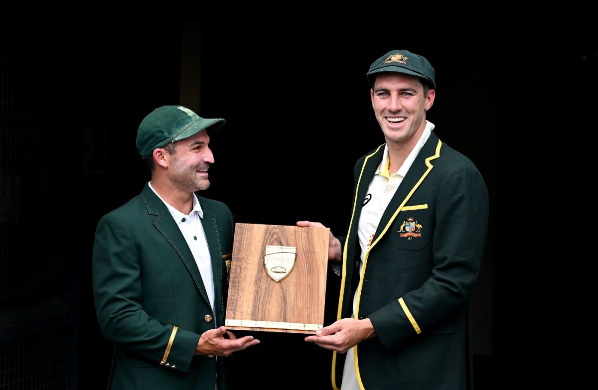 South Africa captain Dean Elgar and Australia captain Pat Cummins pose ... South Africa captain Dean Elgar and Australia captain Pat Cummins pose ...