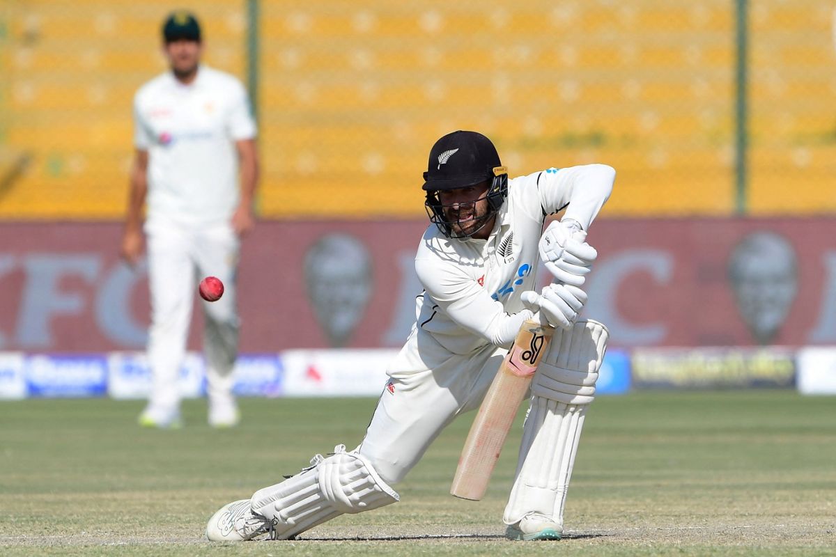 Tom Blundell goes low to have a push | ESPNcricinfo.com