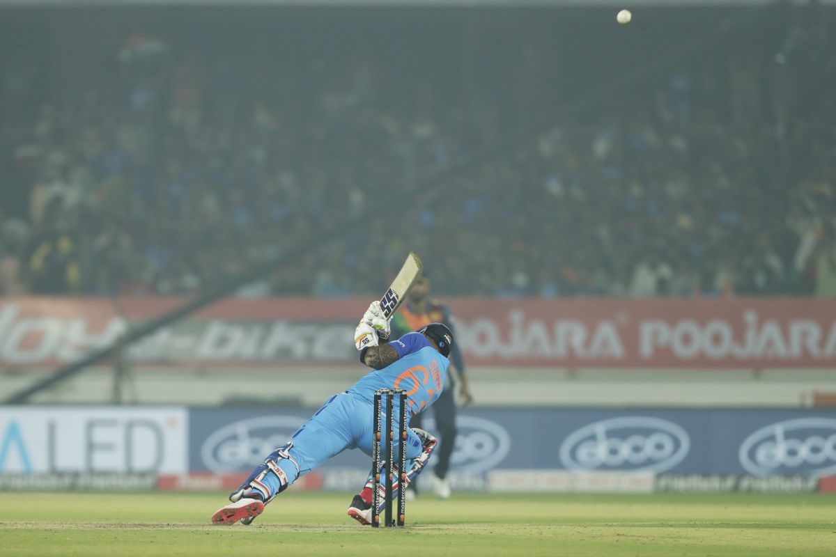 Suryakumar Yadav explores the arc behind the stumps in his trademark ...