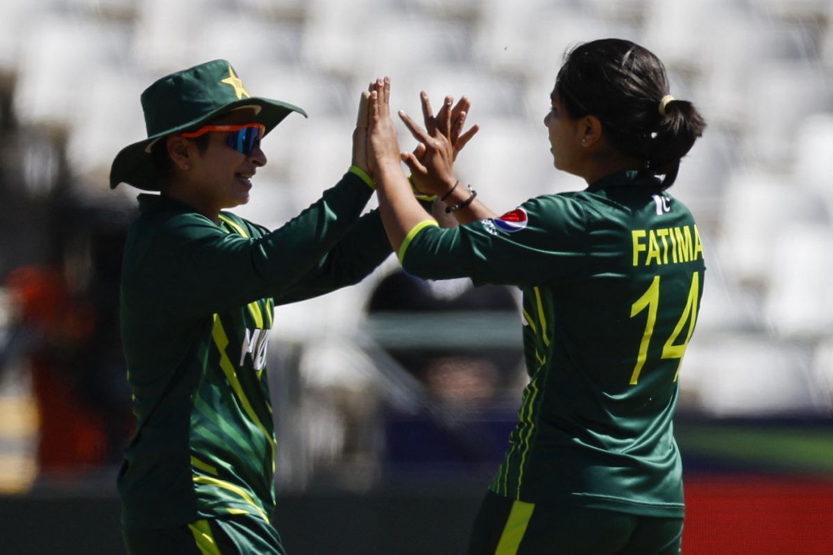 Fatima Sana celebrates with Nida Dar after breaking the opening stand ...
