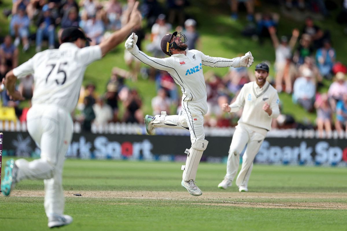 Tom Blundell celebrates running out Harry Brook | ESPNcricinfo.com