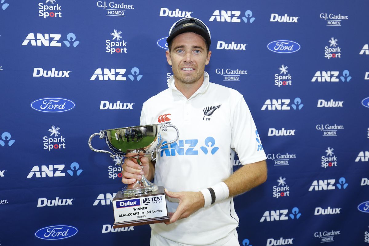 New Zealand's players pose with the trophy after completing the series ...