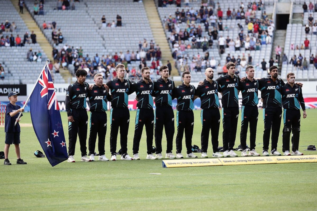 New Zealand's players at the national anthem | ESPNcricinfo.com
