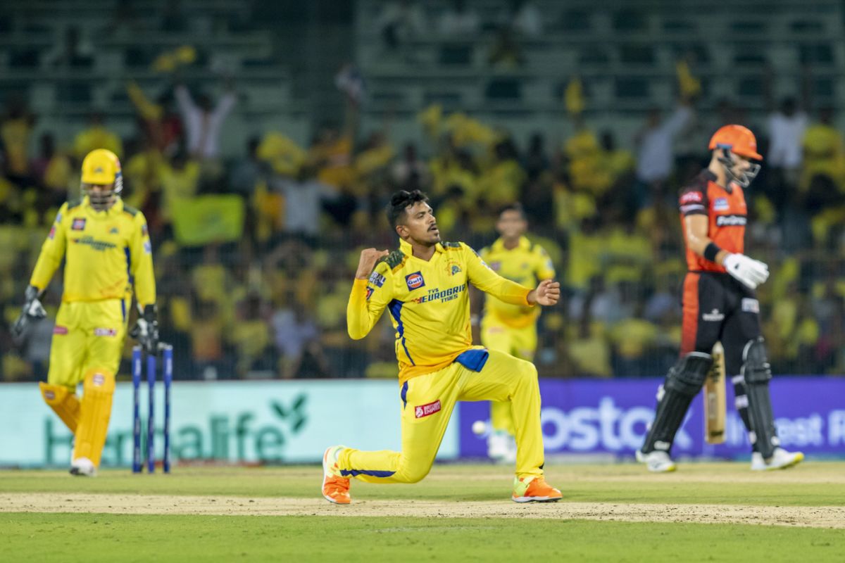 Maheesh Theekshana performs his trademark celebrations after dismissing ...