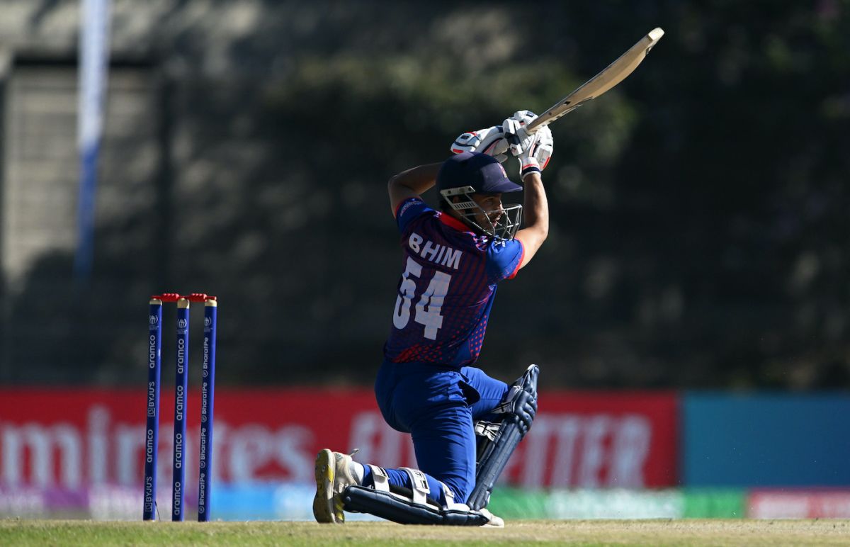 Bhim Sharki lunges into the drive | ESPNcricinfo.com