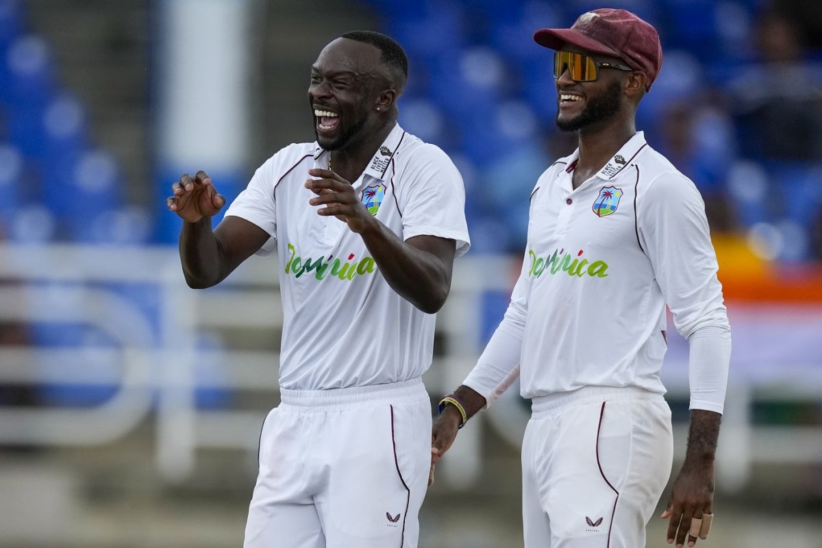Kemar Roach is all smiles after he got rid of Shubman Gill cheaply ... Kemar Roach is all smiles after he got rid of Shubman Gill cheaply ...
