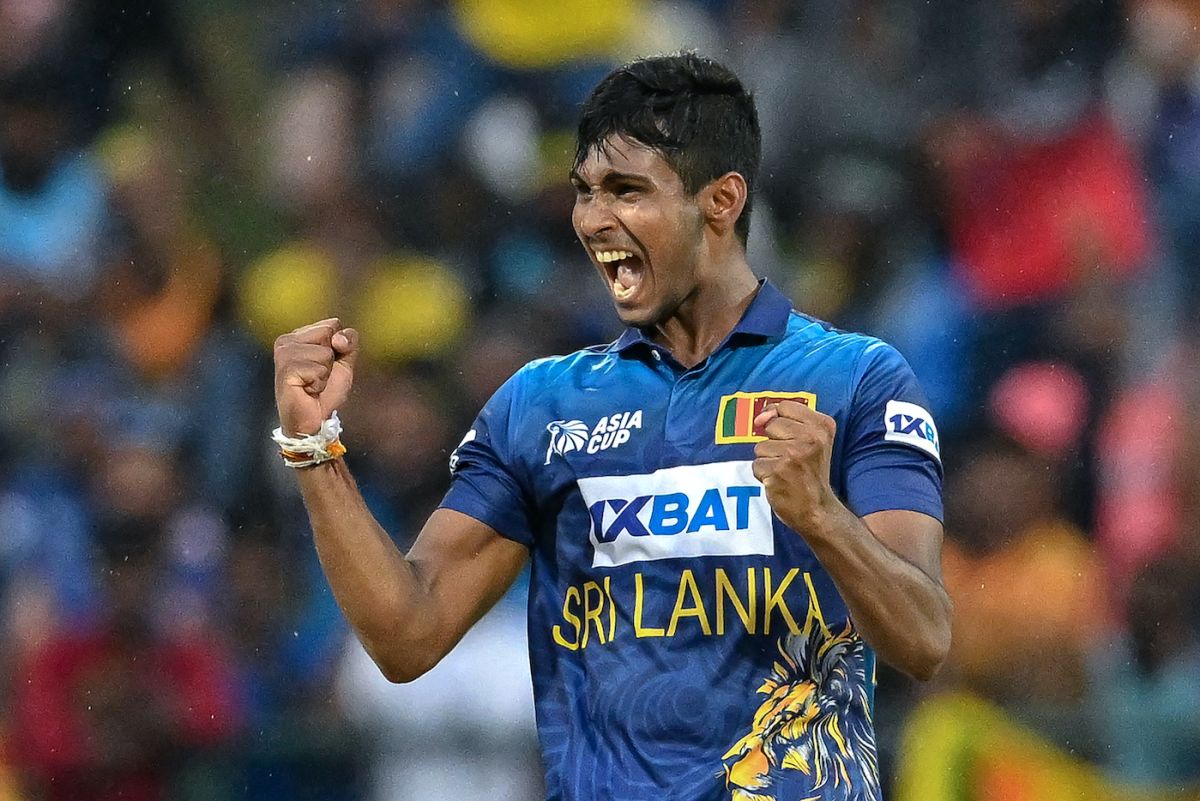 Matheesha Pathirana performs his trademark celebration | ESPNcricinfo.com