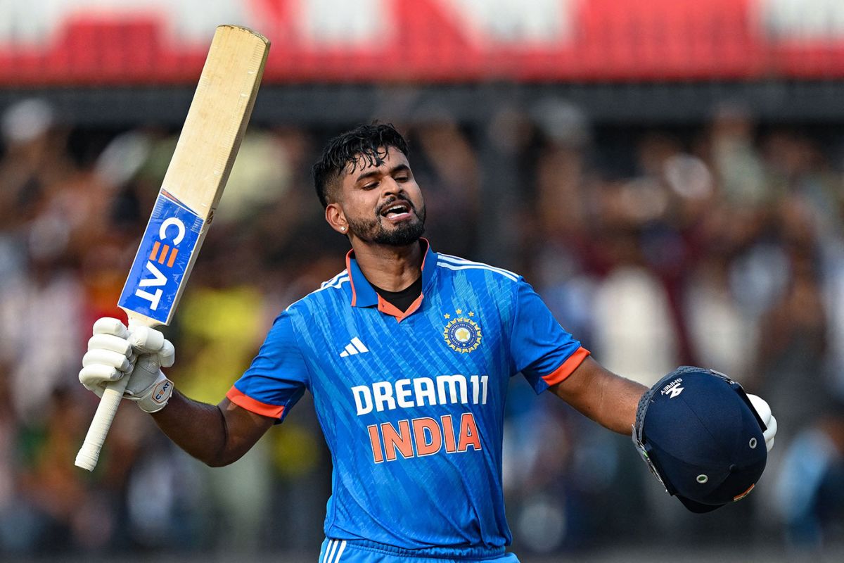 Shreyas Iyer celebrates his century | ESPNcricinfo.com