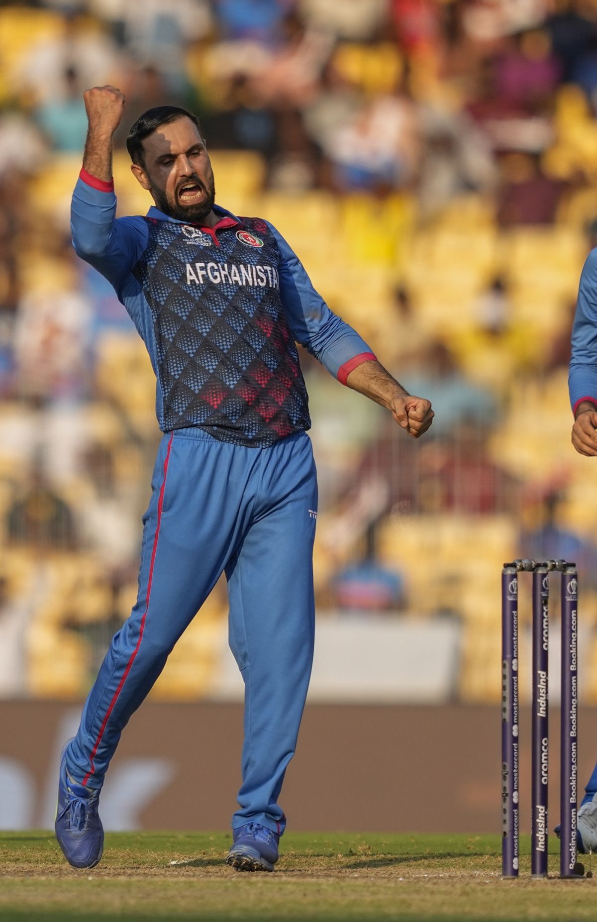 Ibrahim Zadran congratulates Mohammad Nabi after Saud Shakeel's wicket ...