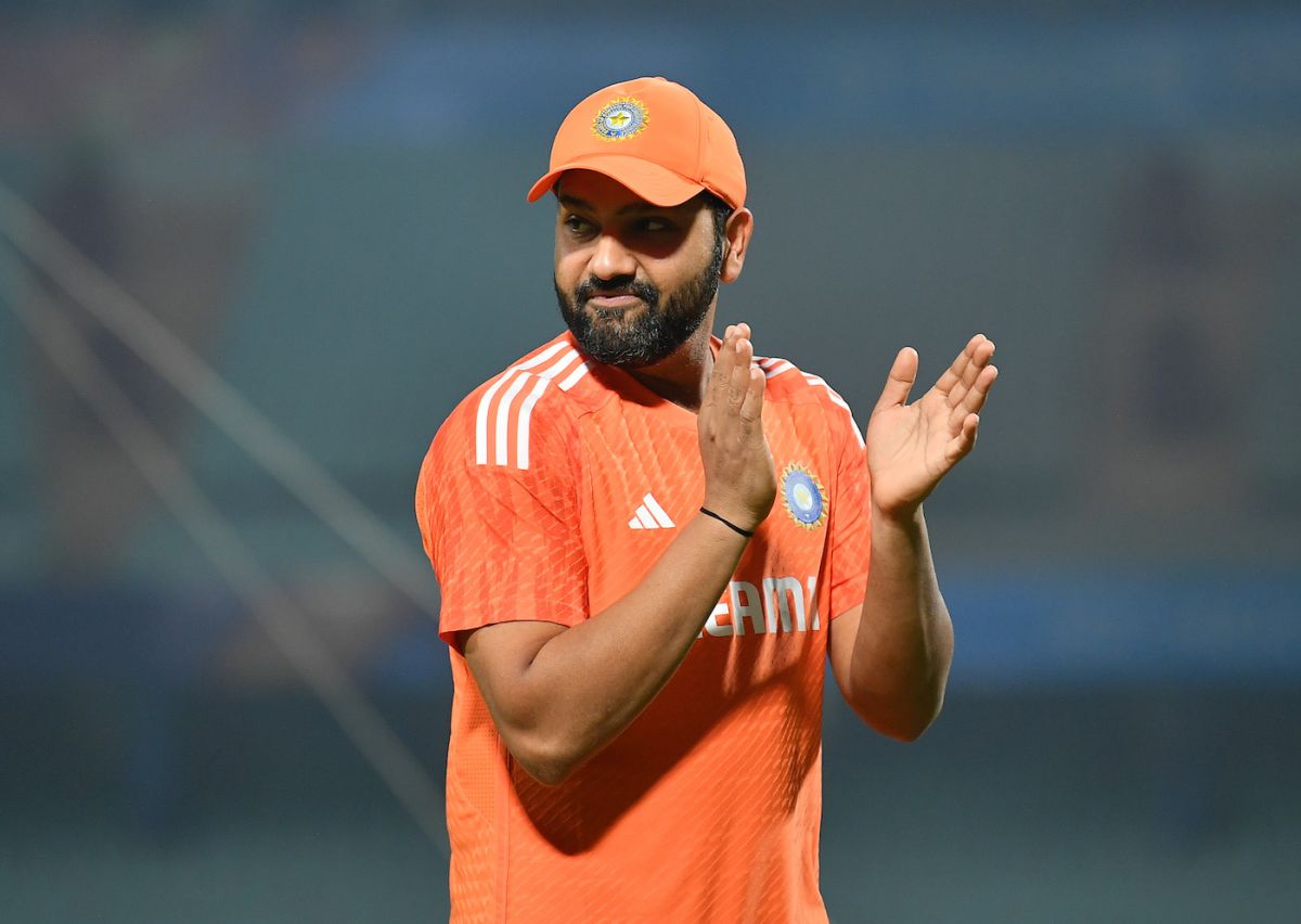 Rohit Sharma is impressed by something during a practice session on the ...