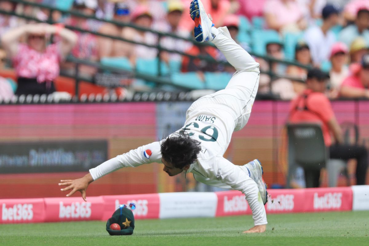 Saim Ayub was fortunate not to injury himself in the outfield ...