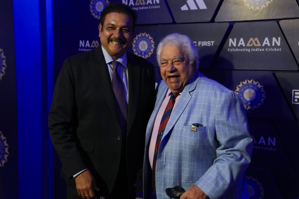 Ravi Shastri and Farokh Engineer share a laugh at the BCCI awards night ...
